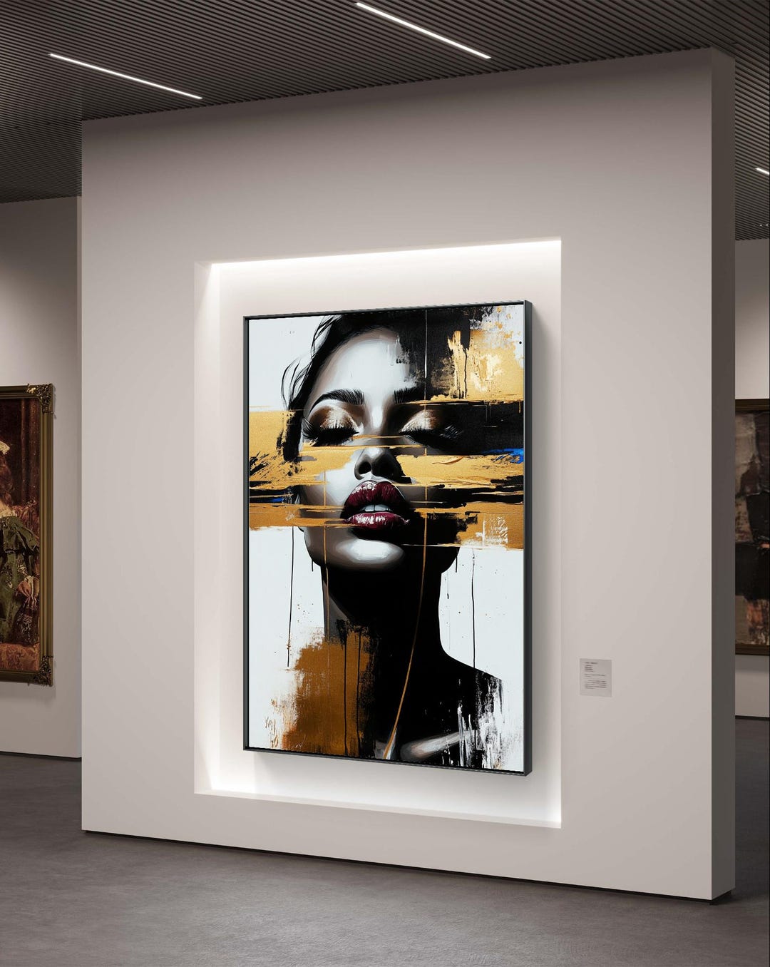 Abstract Portrait Digital Download, Bold Modern Art, Gold Brush Strokes ...