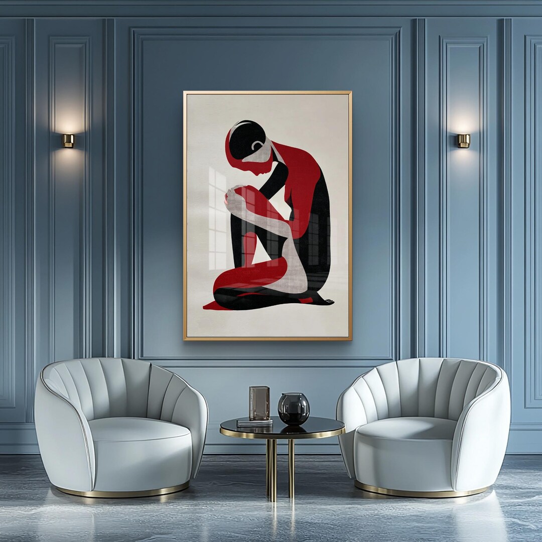 Red Black Minimal Figure - Modern Abstract Body Art - Etsy