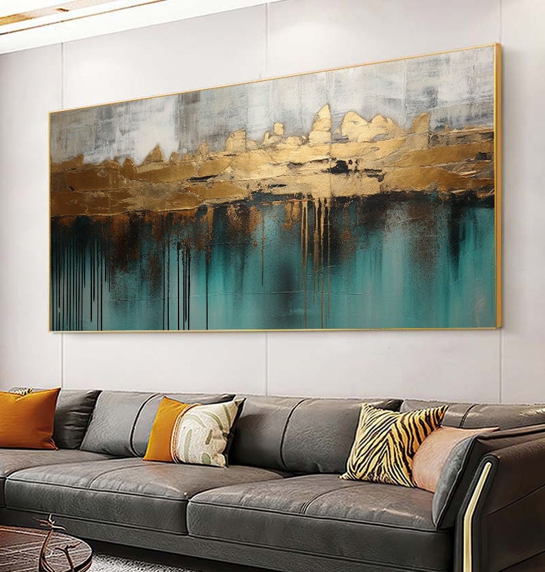 Emerald Gold Foil Art Large Abstract Green Gold Oil Painting - Etsy