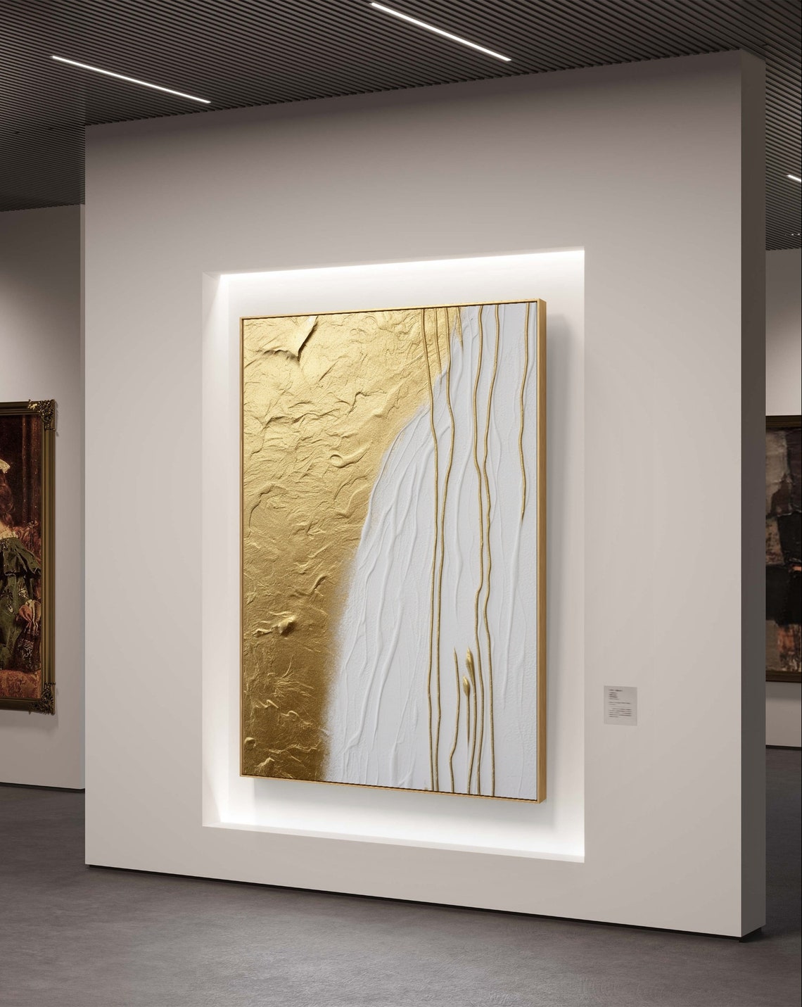 Abstract Gold Foil Art Large Abstract Gray Gold Oil Painting Print Wall ...
