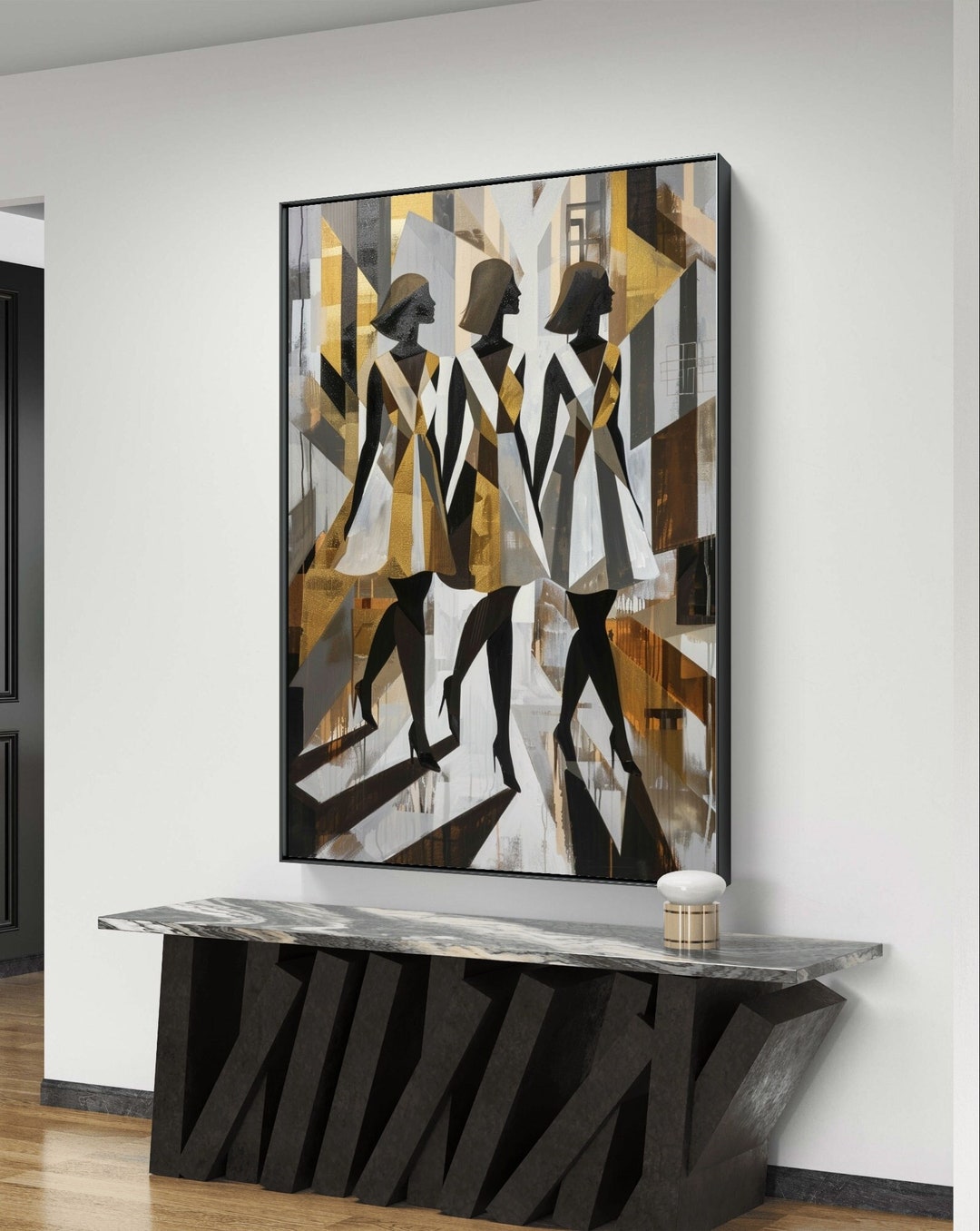 Striding in Harmony: Geometric Silhouette Trio / High Quality / Wall ...