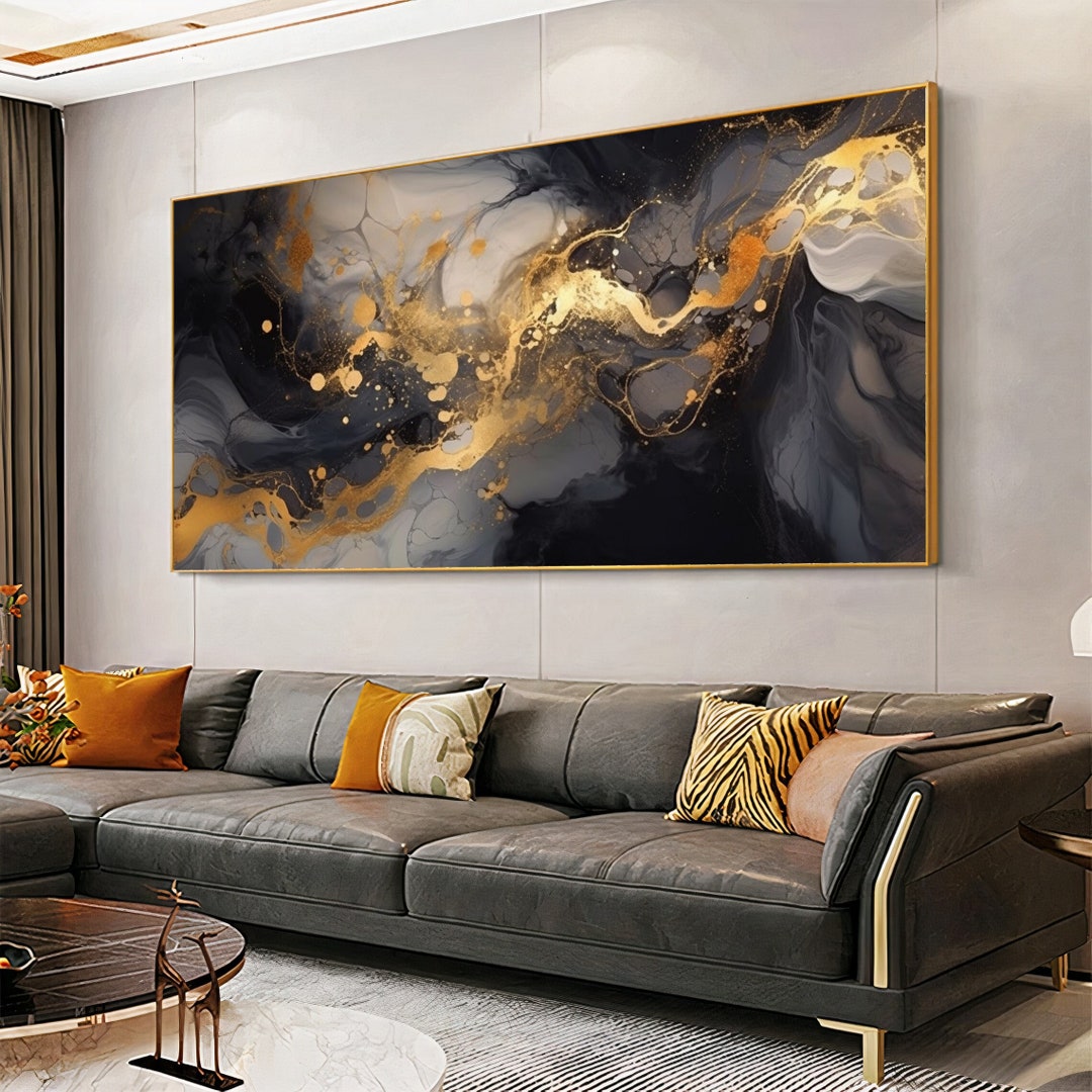 Black and White Gold Abstract Art Oil Paintingl Print | Wall Art ...