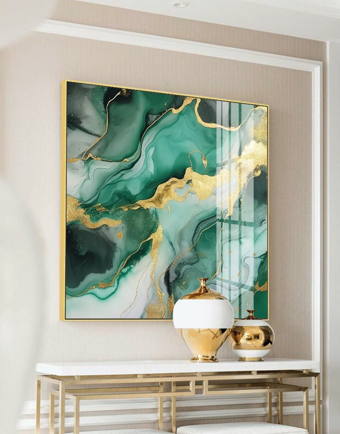 Emerald Green and Gold Marble Abstract Art Print (digital Download) - Etsy