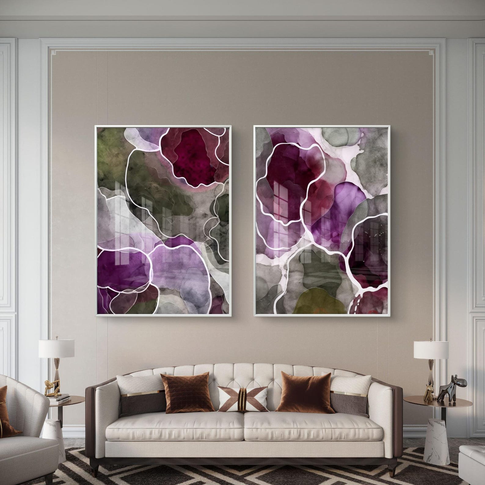 Purple Ink Abstract Set of 2 – Modern Watercolor Wall Art - Etsy