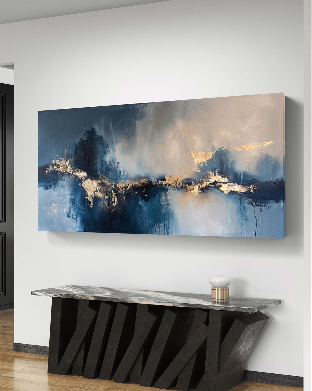 Celestial Storm Abstract Art Print: Blue & Gold Modern Wall Art - Etsy