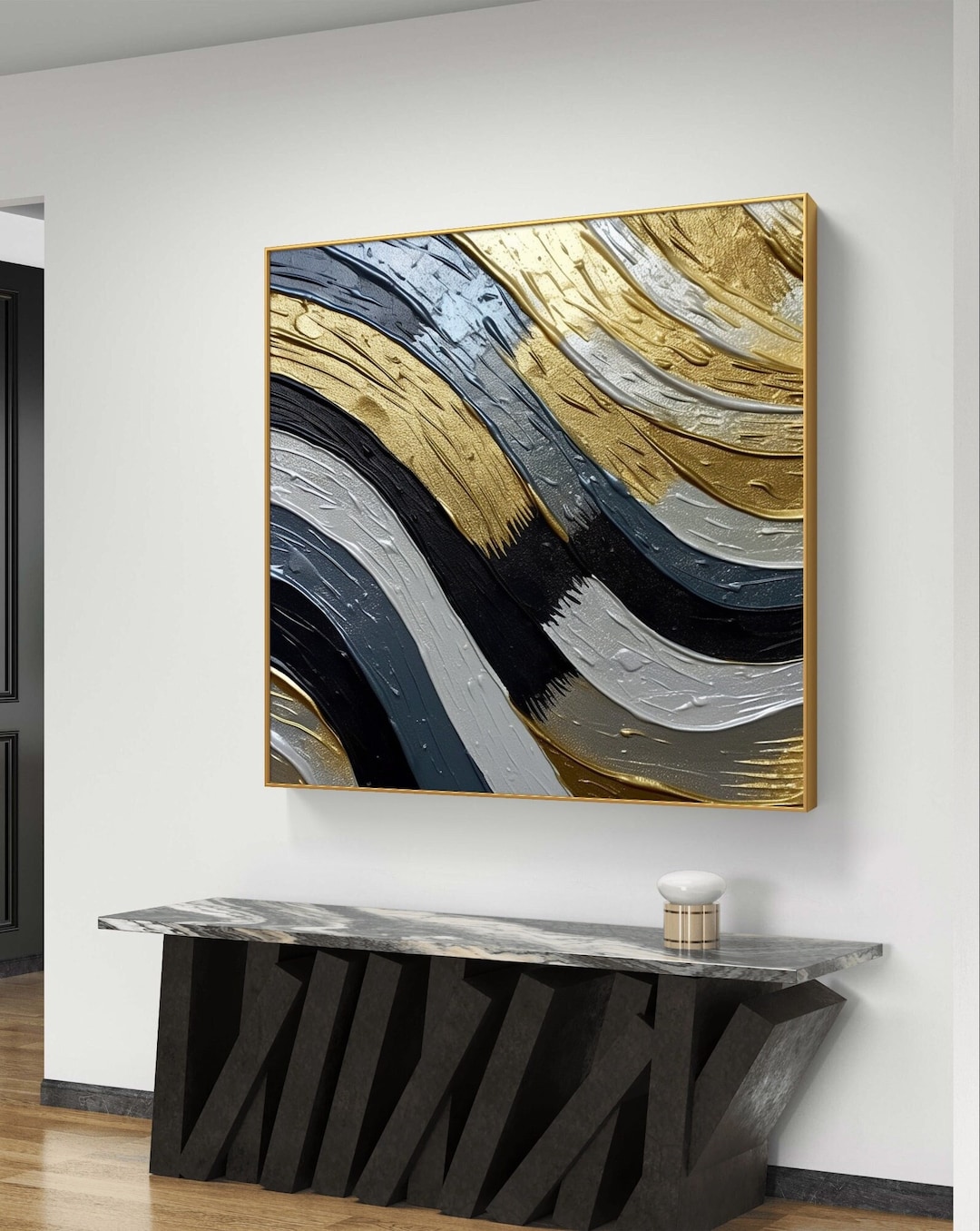 Black and White Gold Abstract Art Oil Paintingl Print Wall Art ...
