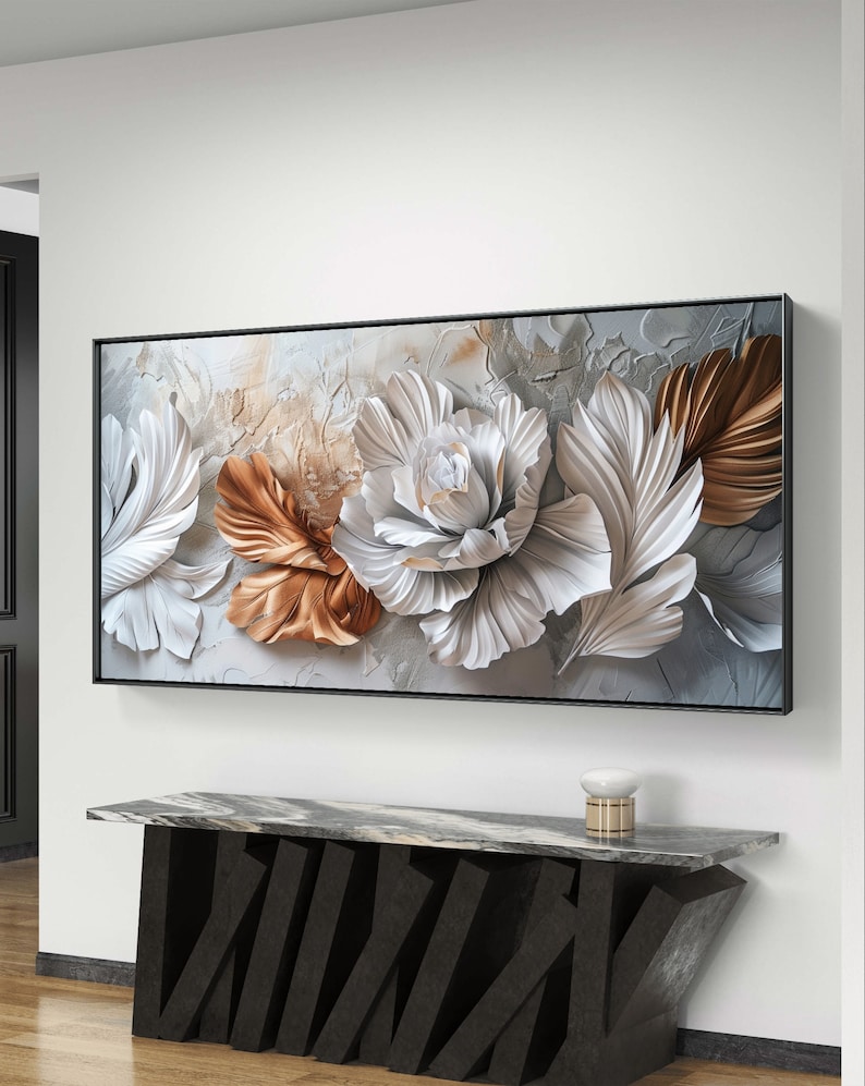 3D Paper Flower Wall Art: White & Gold Elegant Floral Decor - Etsy