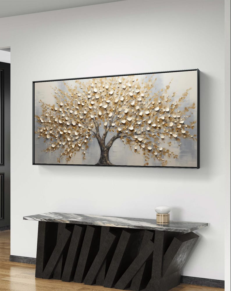 Golden Blossom Tree Wall Art: Textured 3D Print (digital Download) - Etsy