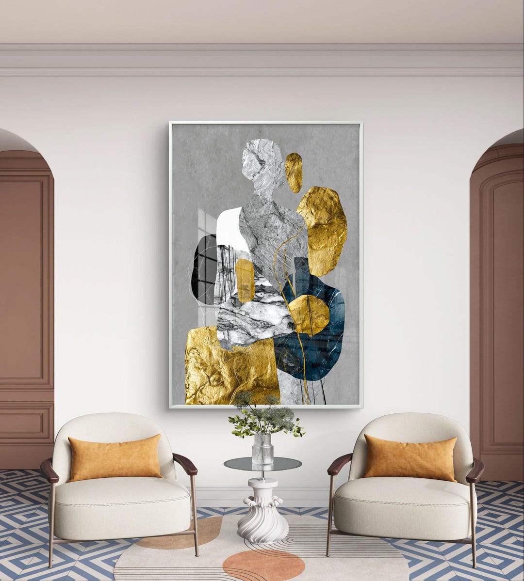 Marble Collage Abstract Figure With Gold and Blue - Digital Download - Etsy