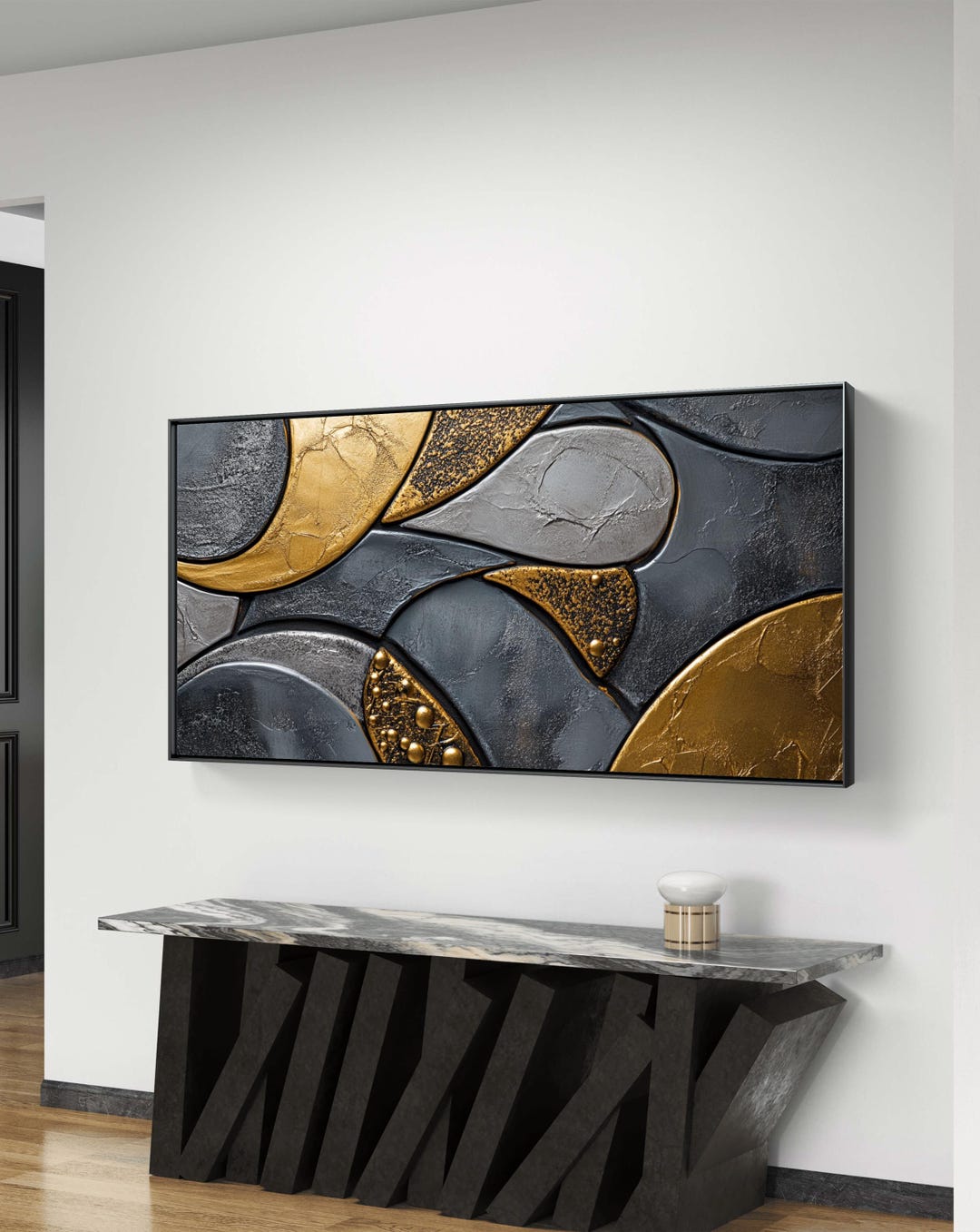 Textured Gold & Silver Abstract Wall Art: Modern Geometric Print ...