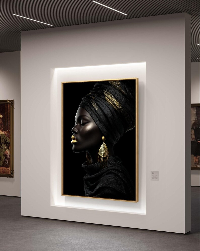 Side Profile African Woman Golden Portrait - Digital Art - Etsy