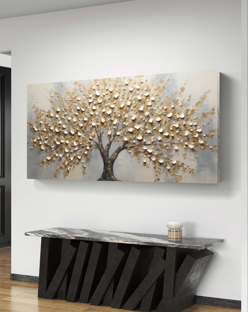 Golden Blossom Tree Wall Art: Textured 3D Print (digital Download) - Etsy