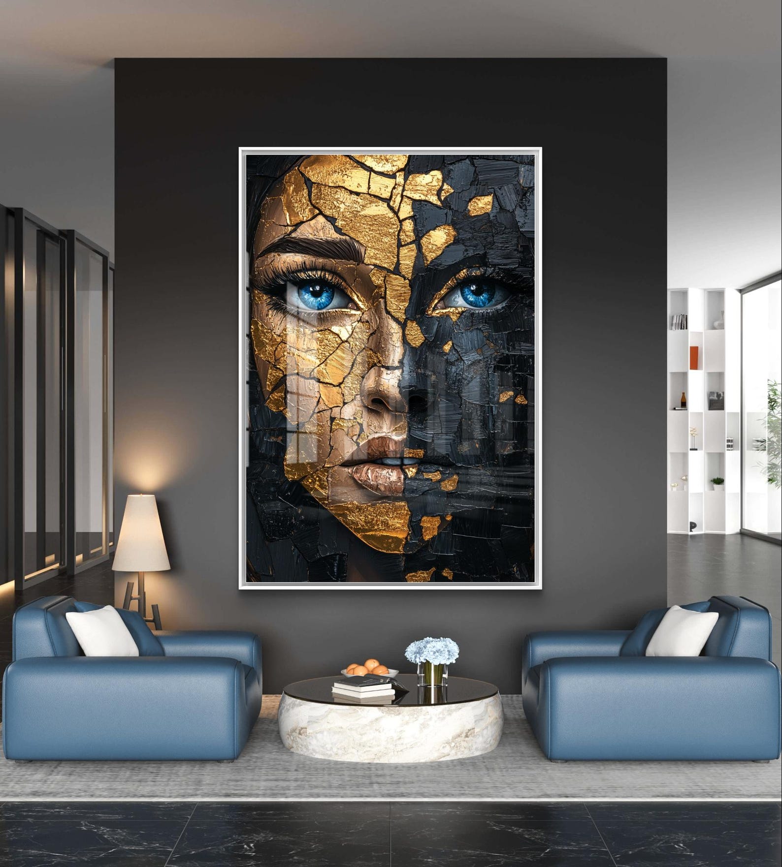 Abstract Woman Portrait With Gold Cracks | Blue Eyes Digital Art | Bold ...