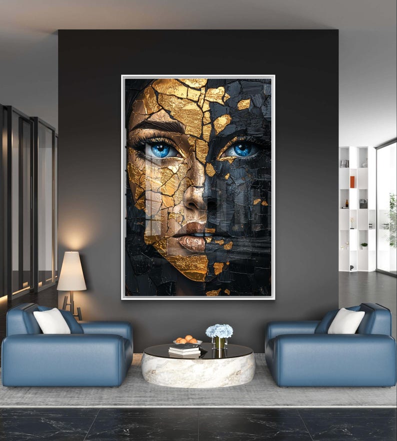 Abstract Woman Portrait With Gold Cracks | Blue Eyes Digital Art | Bold ...