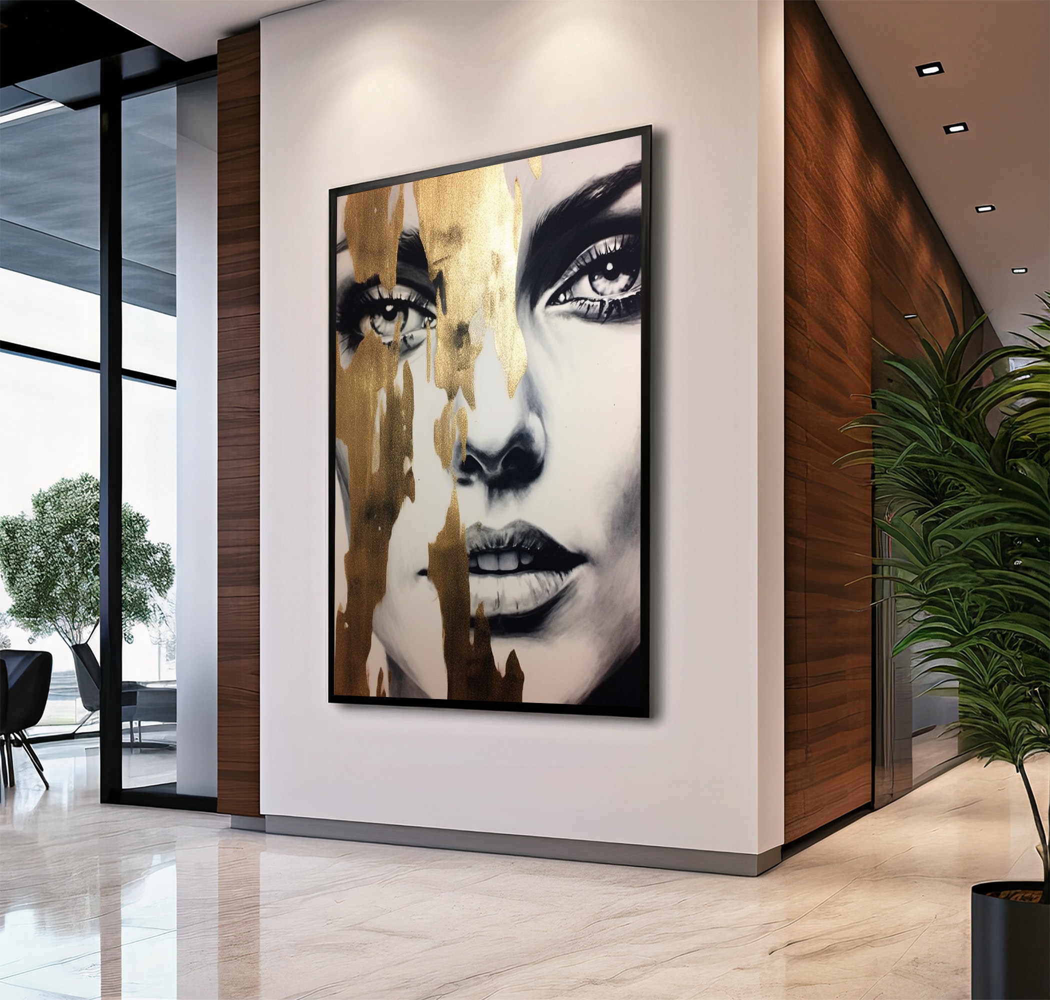 Abstract Face Wall Art, Female Figure Wall Art, Gold and White Wall Art ...