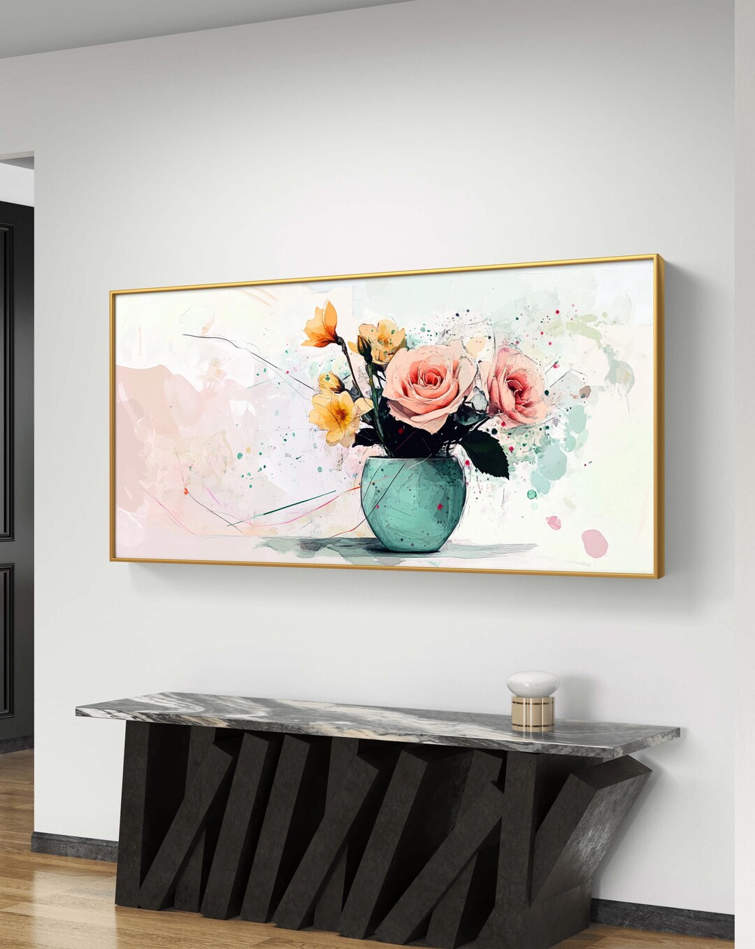 Watercolor Floral Bouquet In Pastel Vase Digital Art Print For Home