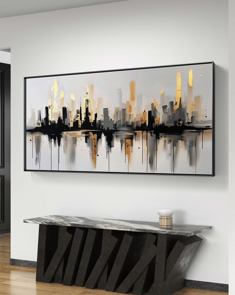 Abstract Cityscape Art Printable Gold and Black Urban Wall Decor - Etsy