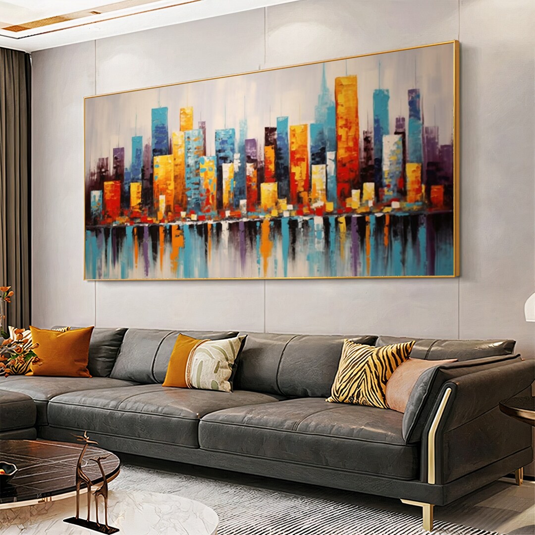 Colorful City Painting Print Canvas Modern Abstract City Art Wall Art ...