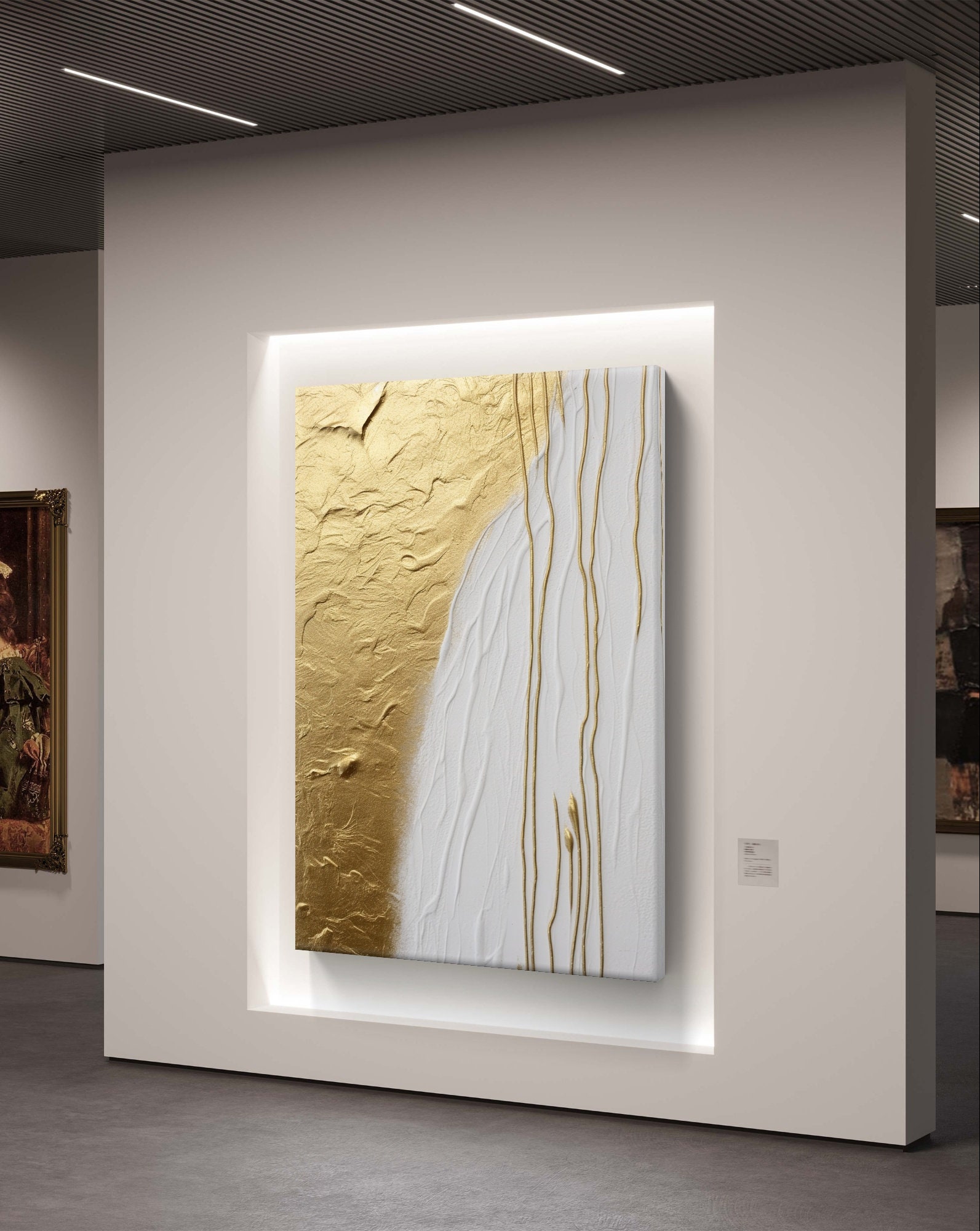 Abstract Gold Foil Art Large Abstract Gray Gold Oil Painting Print Wall ...