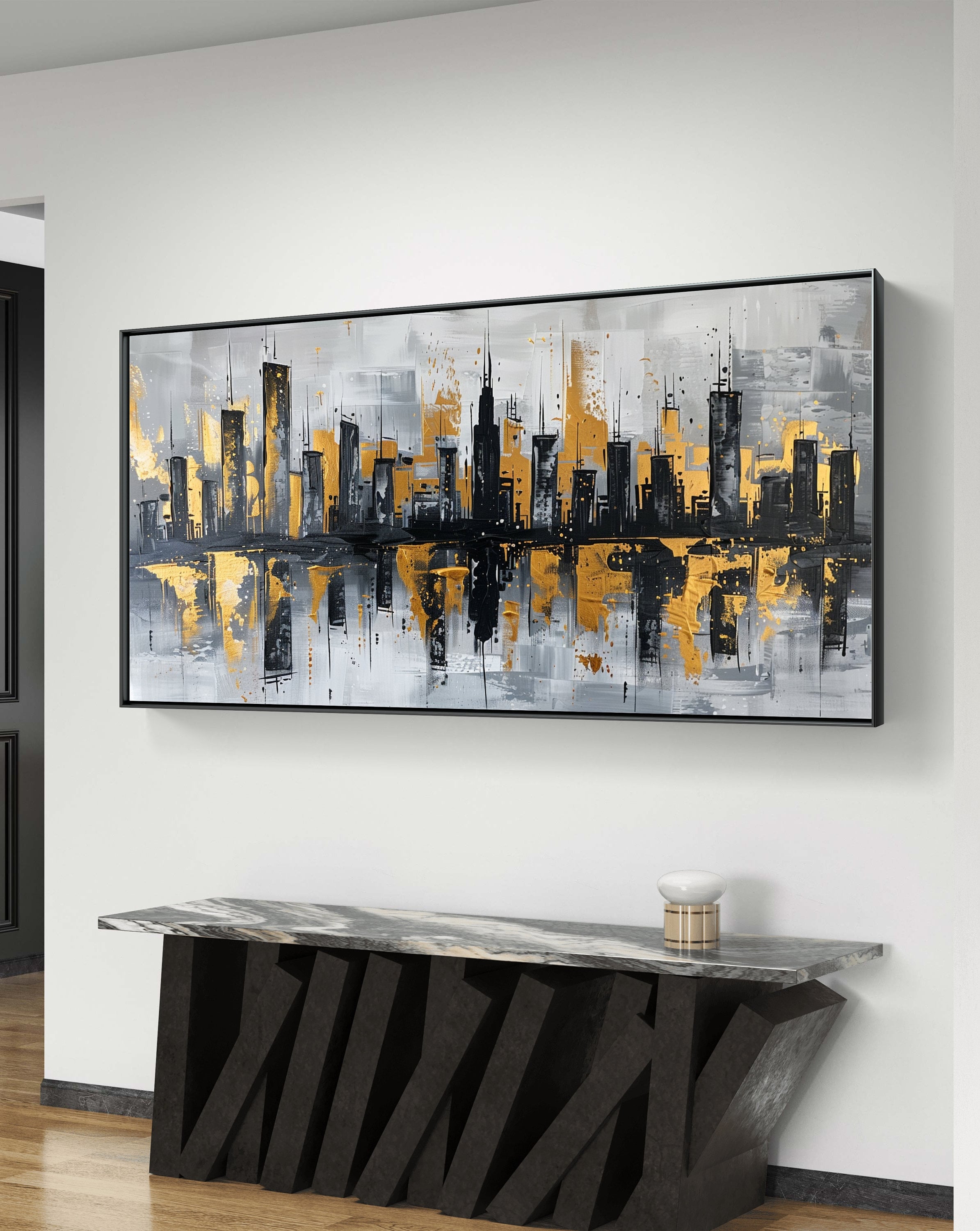 Abstract Cityscape Art Printable - Gold and Black Urban Wall Decor - Etsy