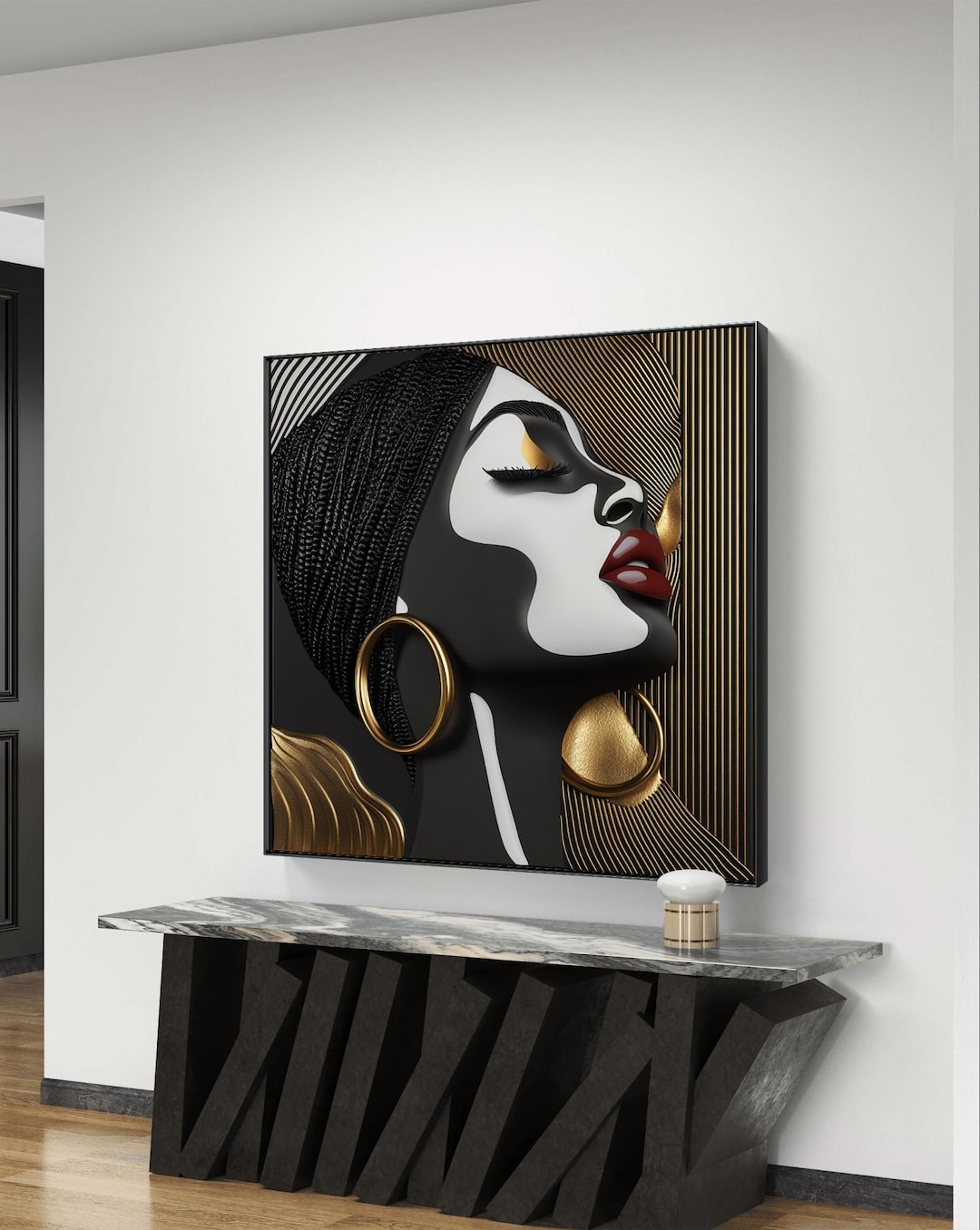 Modern Abstract African Woman Digital Art – Bold Gold and Black ...