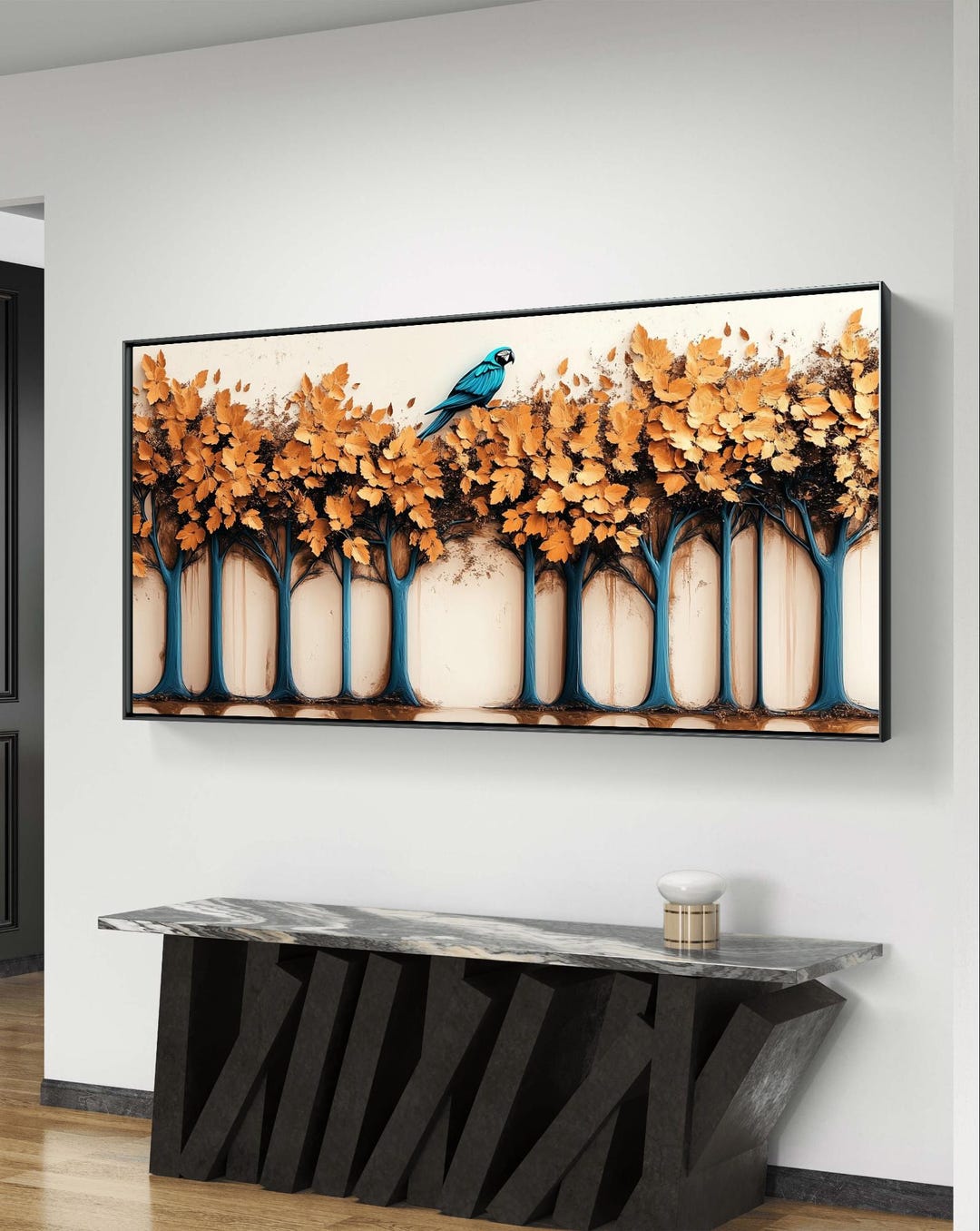 Blue Parrot in Autumn Forest Art | Vibrant Digital Download for Nature ...