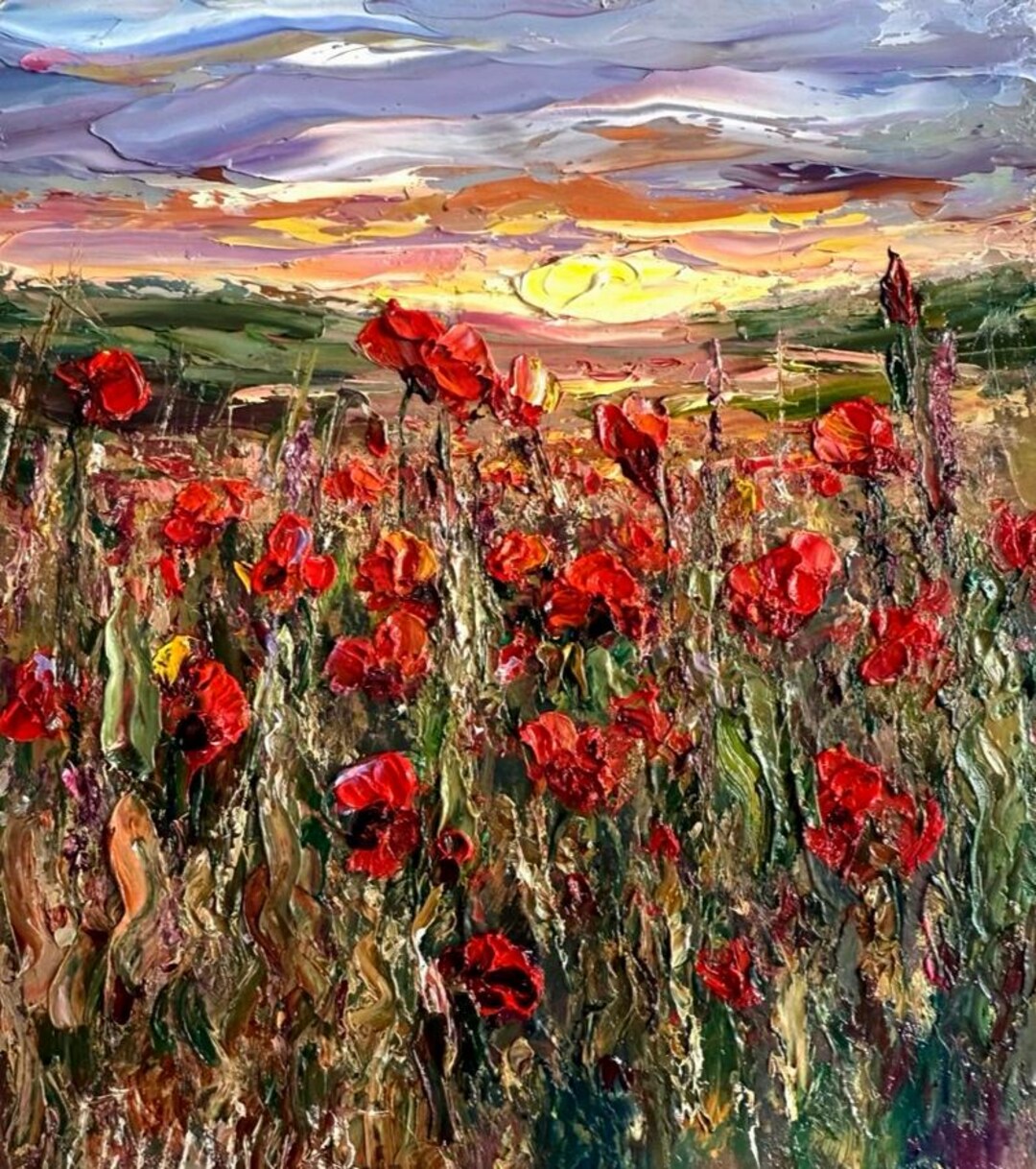 Poppy Field Landscape Painting Poppies Oil Painting Original Art Hand ...