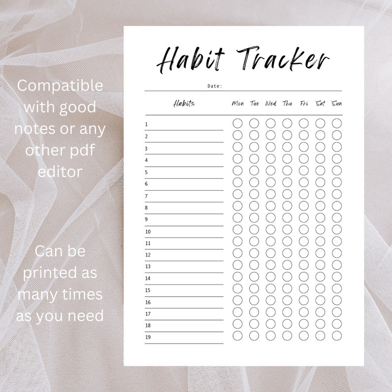 Habit Tracker Printable | Digital Weekly Habit Tracker | Productivity ...
