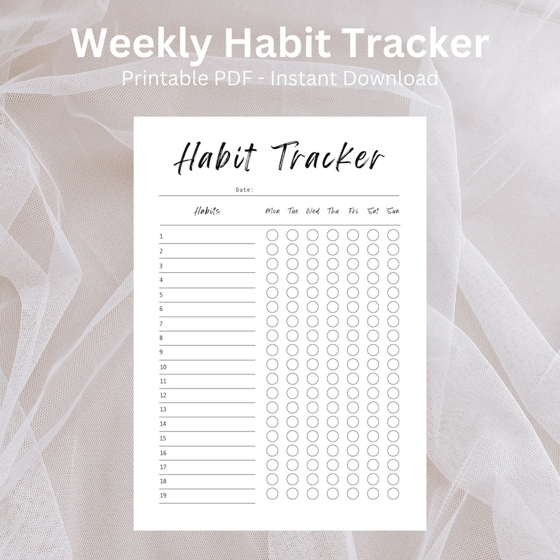Habit Tracker Printable Digital Weekly Habit Tracker - Etsy