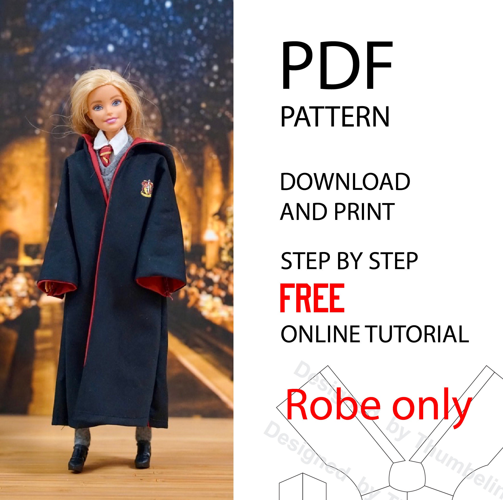 Wizard Robes/cloak Sewing Pattern for All 1/6 Fashion Doll and BJD Doll ...