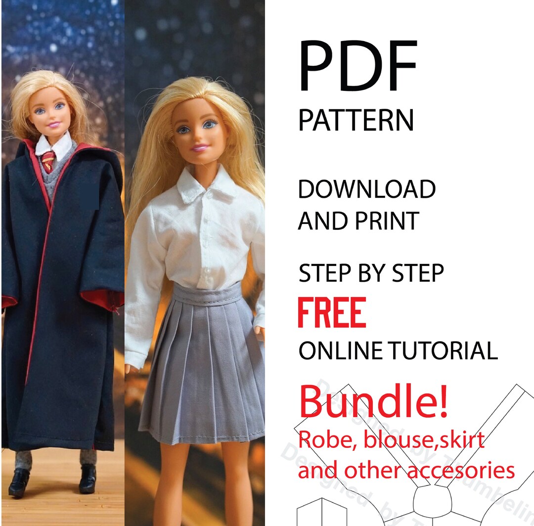 Doll Clothes Sewing Pattern: Wizard Robe, Blouse, Skirt (A4 PDF Digital ...