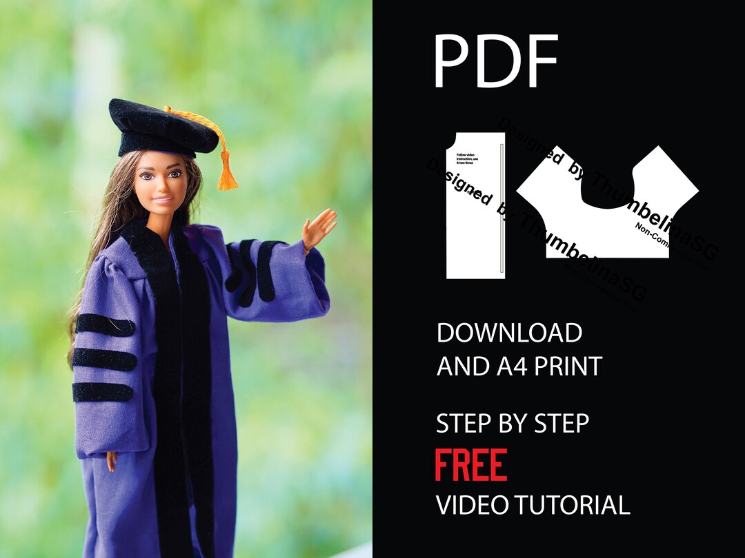 Sewing Pattern of Graduation Gown, 1/6 Fashion Doll and BJD Doll Size, Digital Download, Print ...