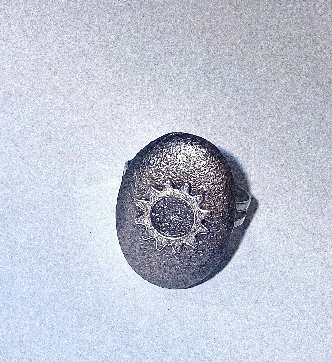 Real Raw Hematite Stone Gear Steampunk Sculpted Incased Silver ...