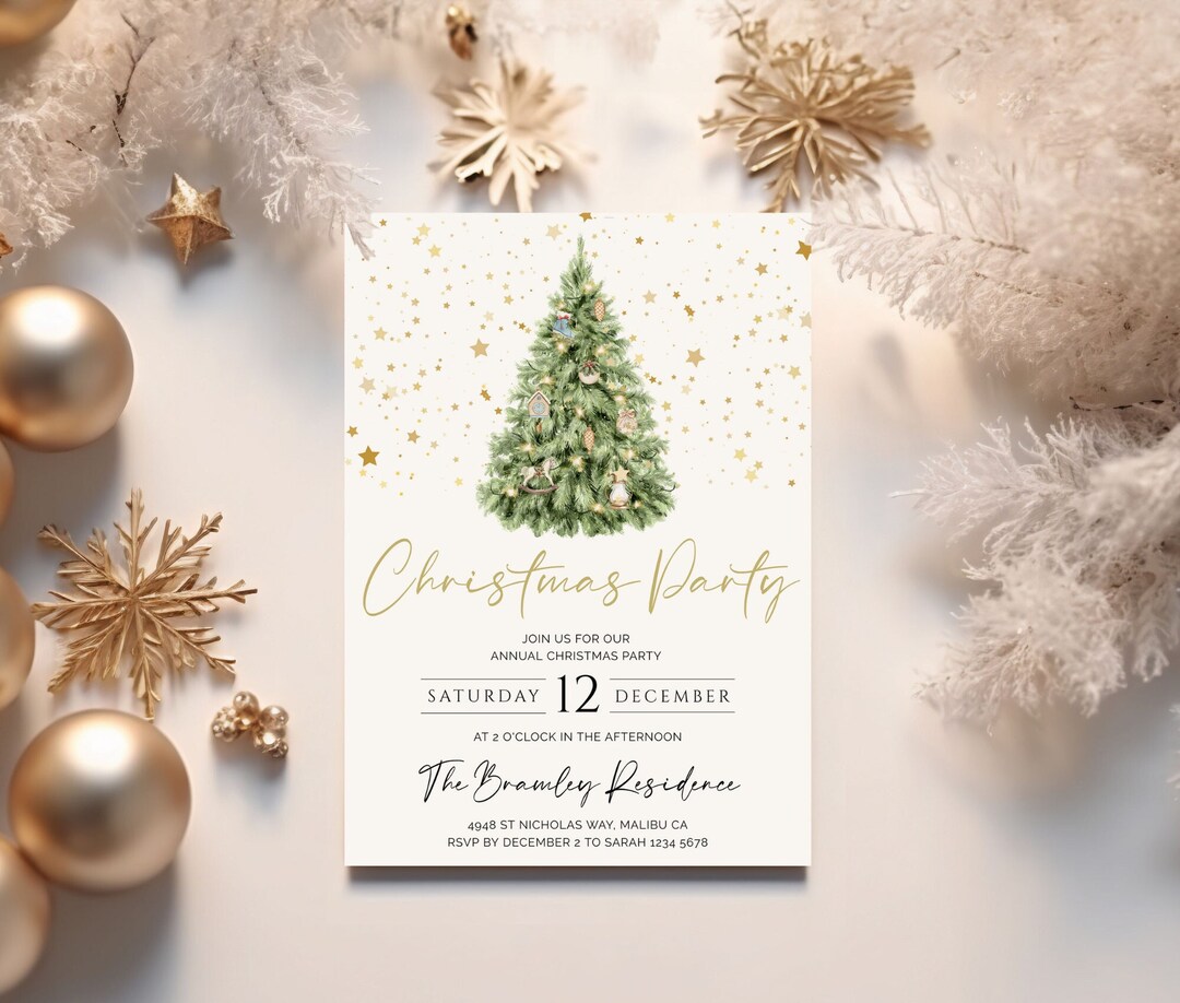 Christmas Tree Party Invitation Template: Editable Holiday Invite ...