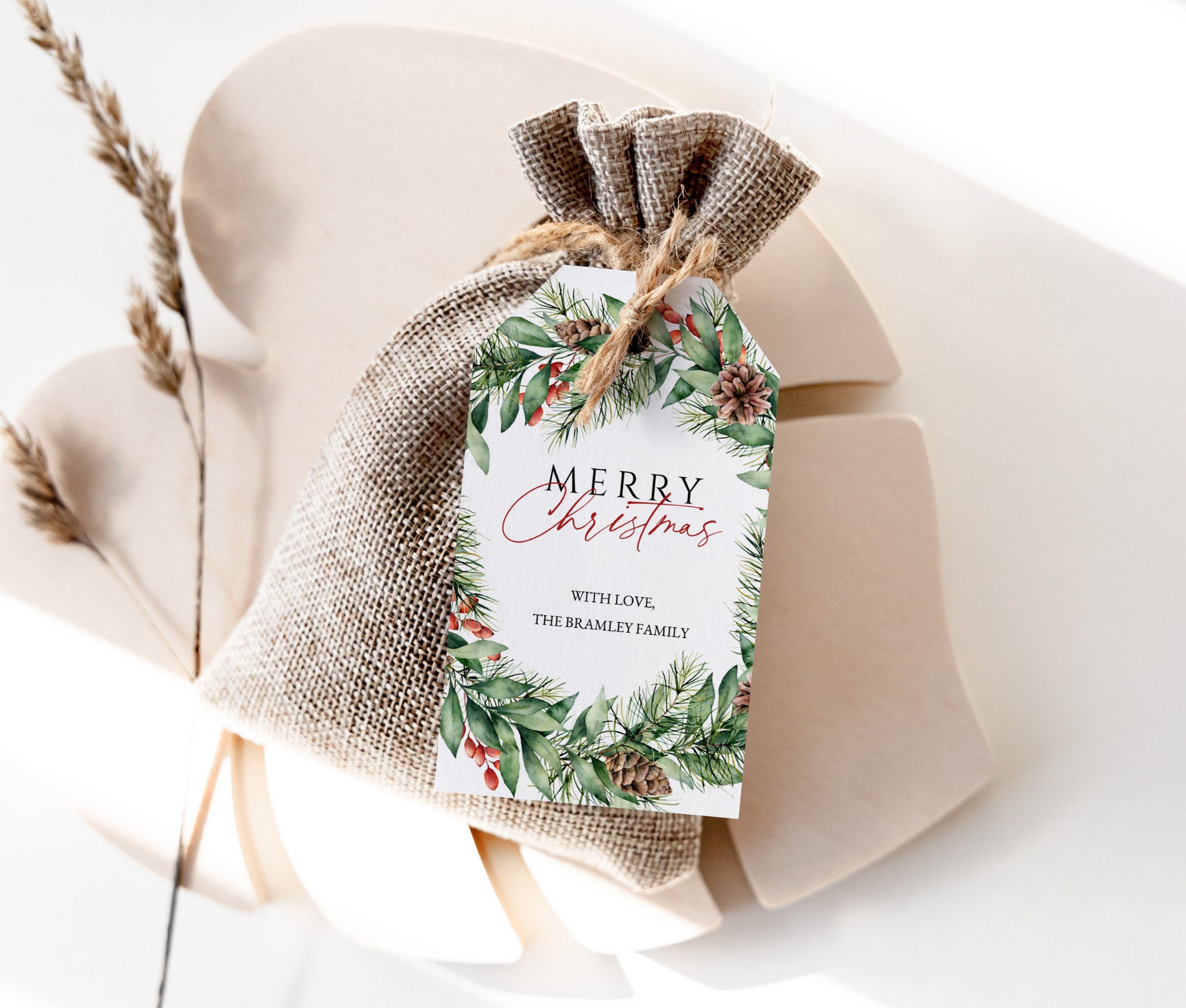 Merry Christmas Gift Tag Printable Holiday Party Favor Tag - Etsy