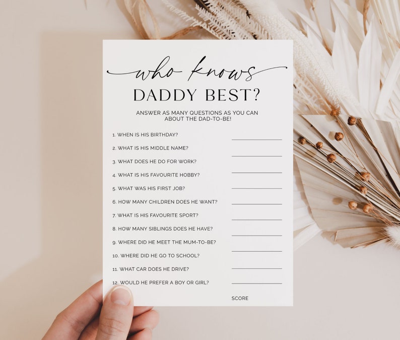 Who Knows Daddy Best, Dad Quiz, Baby Shower Games, Father’s Day Games ...