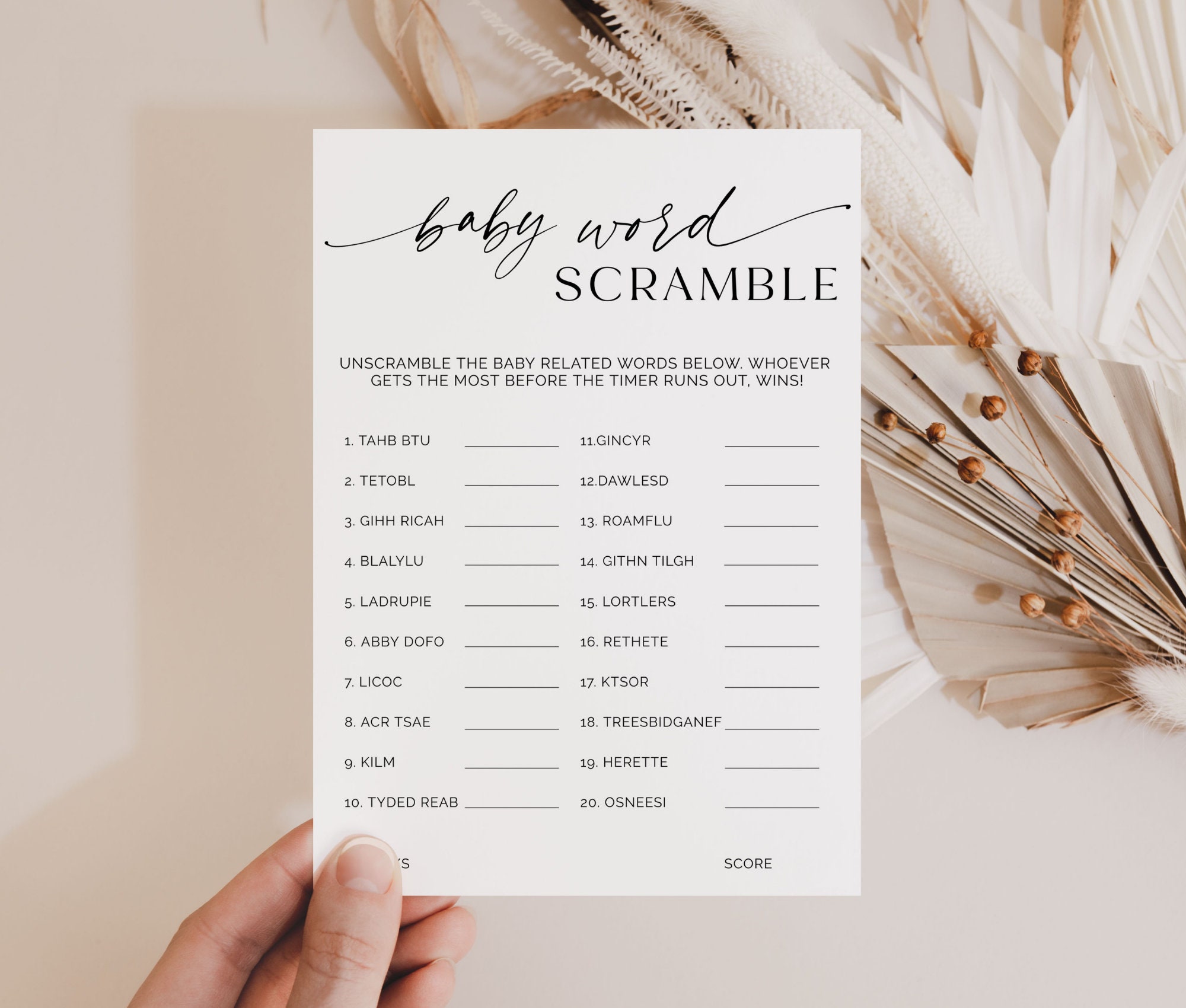 Baby Word Scramble, Baby Shower Game, Baby Shower Word Puzzle, Editable ...