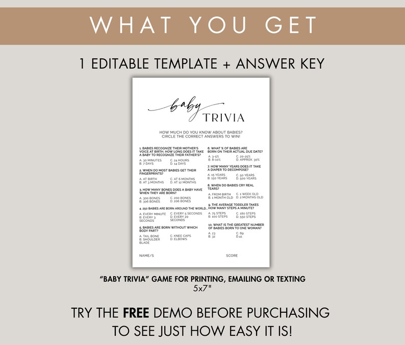 Minimalist Baby Shower Trivia Game Template (digital Download) - Etsy
