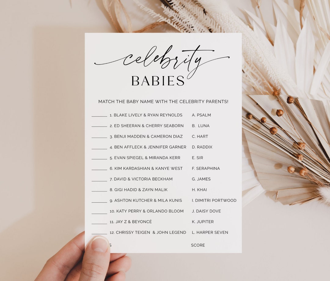 Celebrity Baby Names Game: Minimalist Baby Shower Trivia (digital) - Etsy