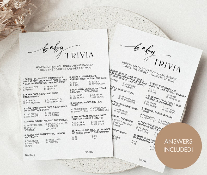 Minimalist Baby Shower Trivia Game Template (digital Download) - Etsy