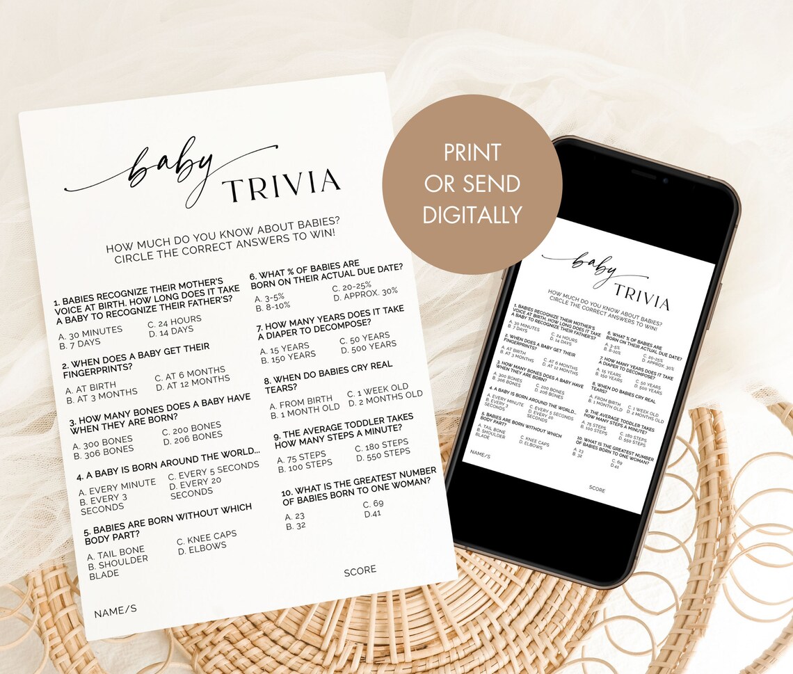 Minimalist Baby Shower Trivia Game Template (digital Download) - Etsy