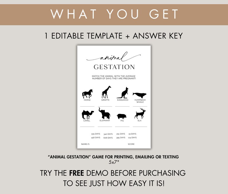 Animal Gestation Game Printable Animal Pregnancy Game Baby - Etsy