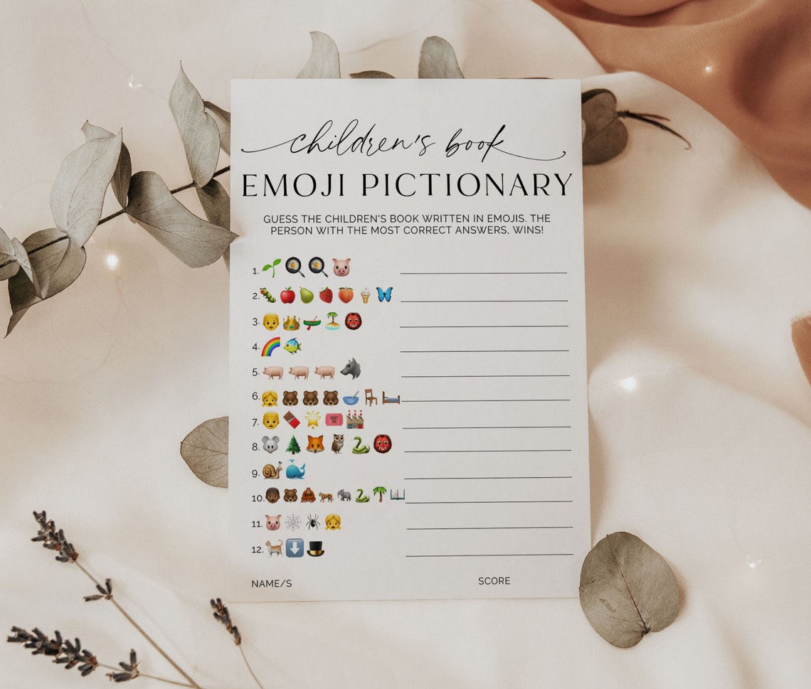 Children's Book Emoji Pictionary Game, Baby Shower Emoji Game, Emoji ...