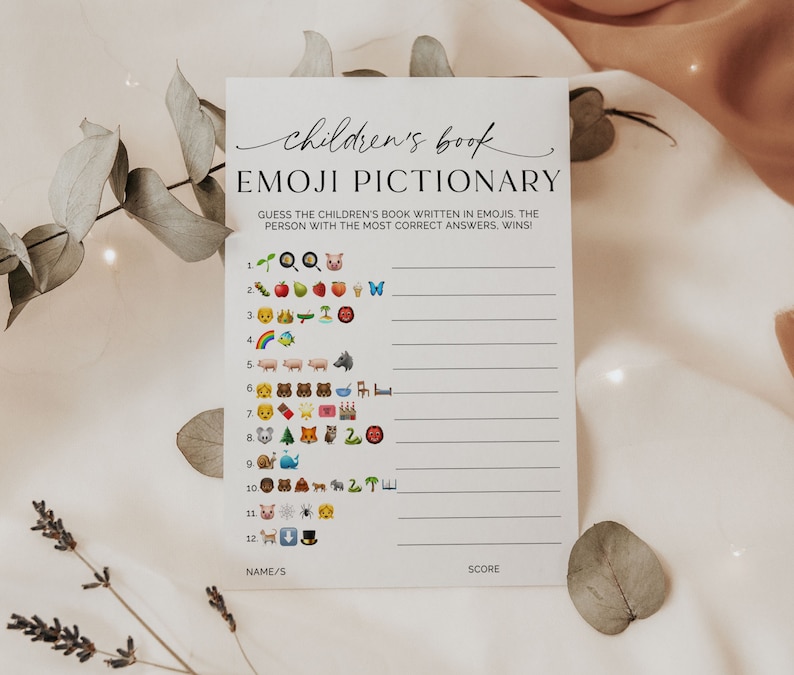Children's Book Emoji Pictionary Game, Baby Shower Emoji Game, Emoji ...