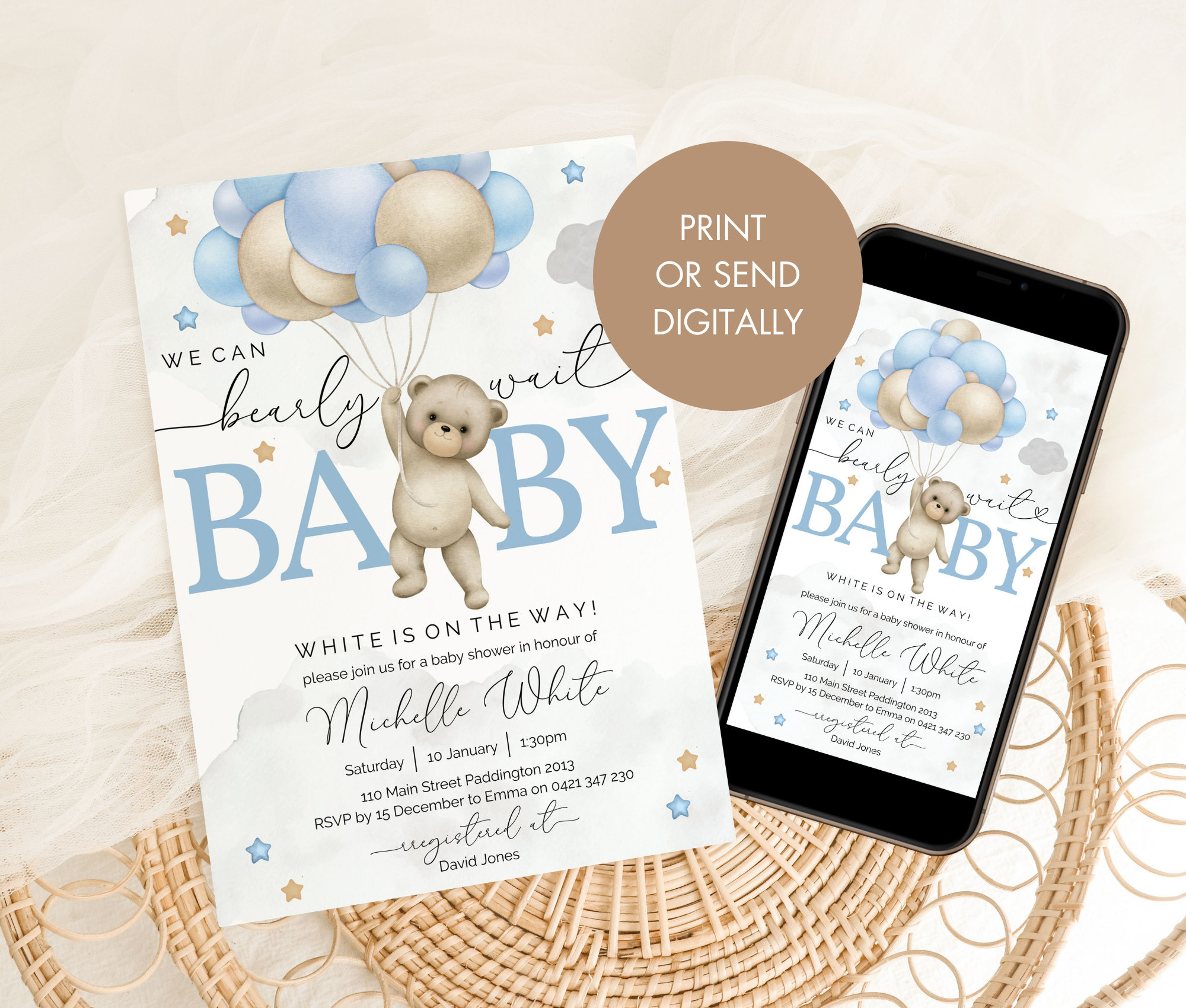 We Can Bearly Wait Baby Shower Invitation Blue Boy Baby - Etsy