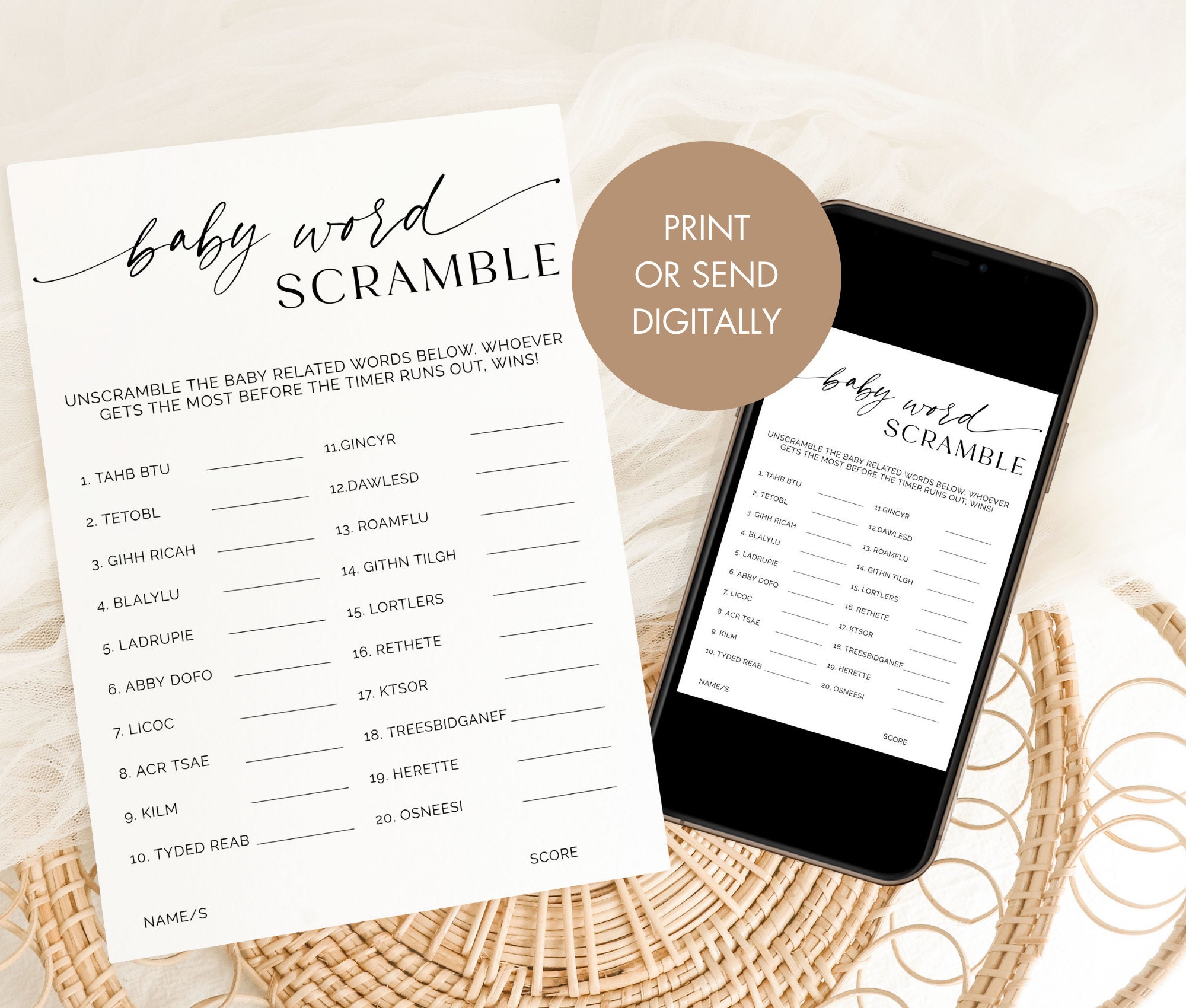 Baby Word Scramble, Baby Shower Game, Baby Shower Word Puzzle, Editable ...