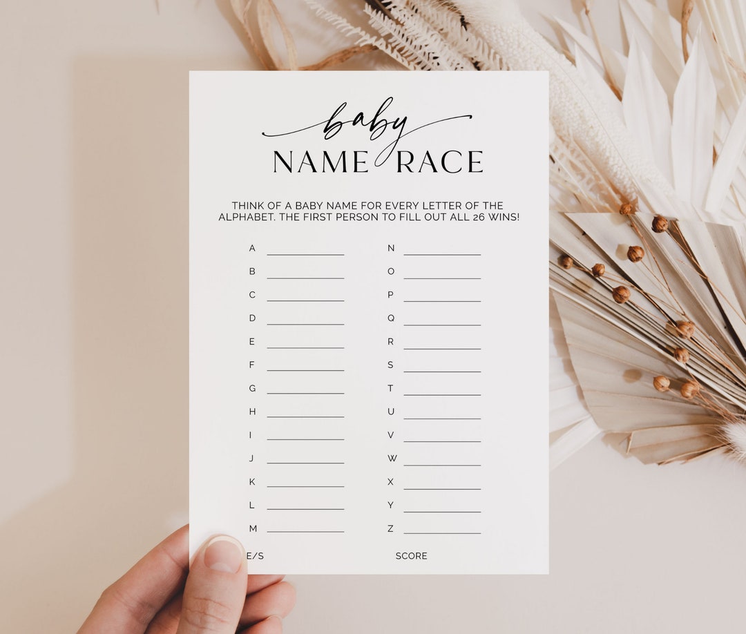 Baby Name Race Game, Baby ABC Game Printable, Minimalist Baby Shower ...
