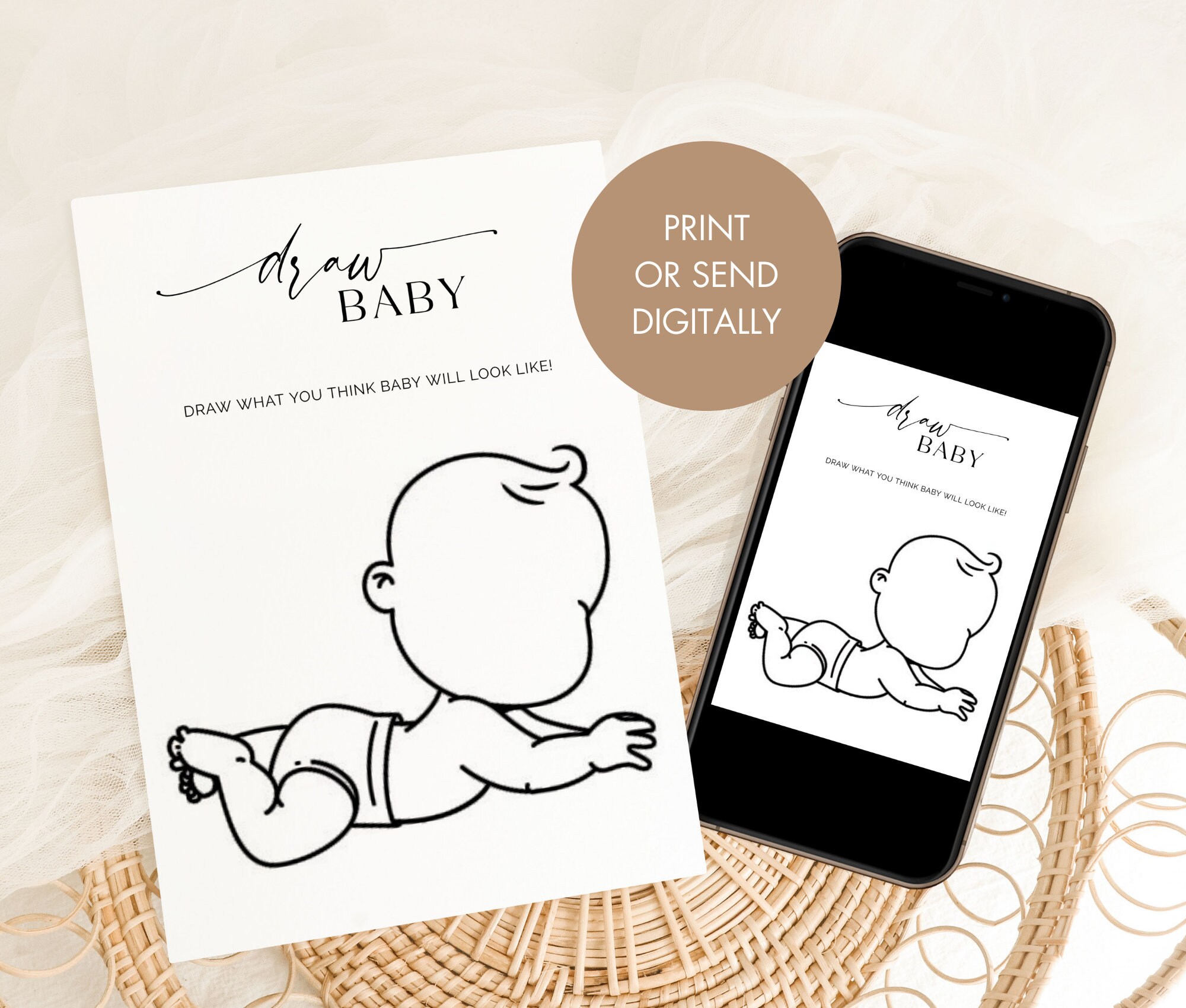 Draw Baby, Baby Shower Party Games, Draw the Baby, Minimalist Baby ...