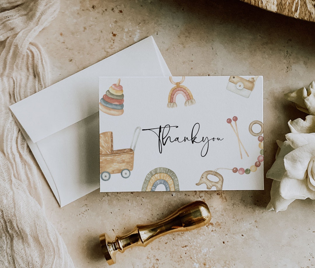 Baby Clothes Thank You Card Template, Printable Thank You Card, Modern ...