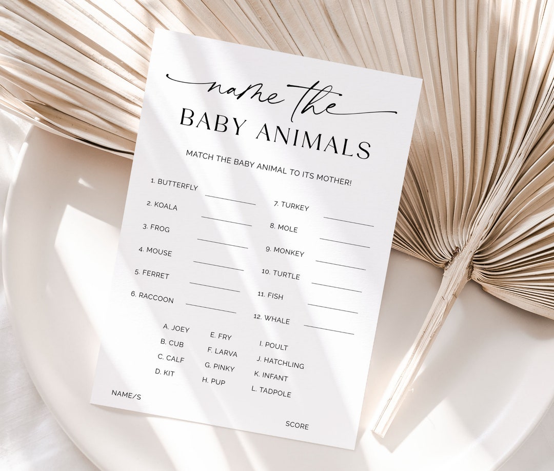 Baby Animal Game, Name the Baby Animal Game, Printable Minimalist Baby ...
